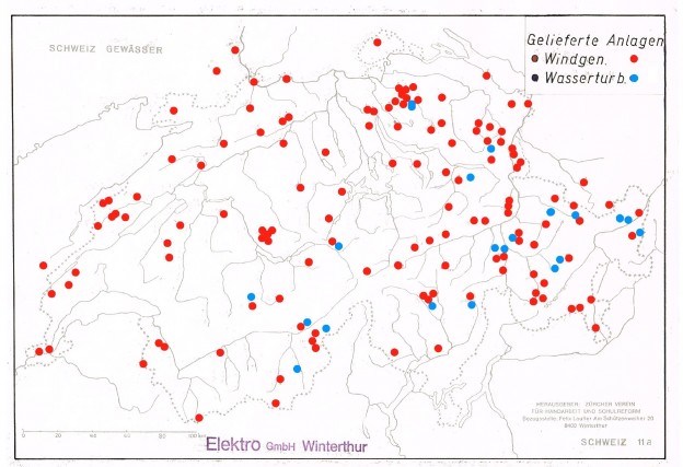 Schweiz – Übersichtskarte installierte Anlagen | Windkraft Geschichte Winterthur